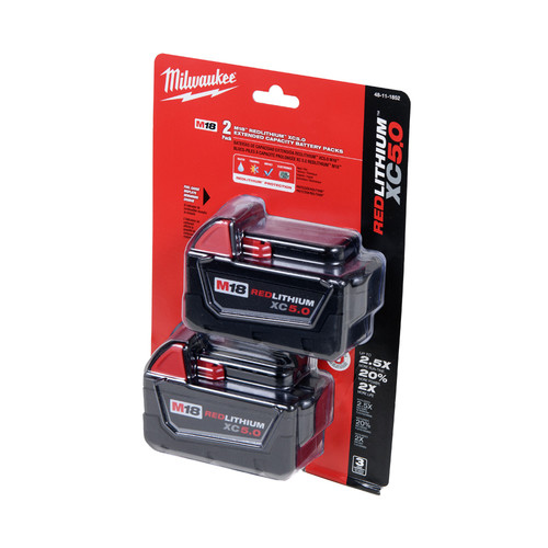Milwaukee 48-11-1852 M18 18V REDLITHIUM XC5.0 Extended Capacity Battery (2 Pc)